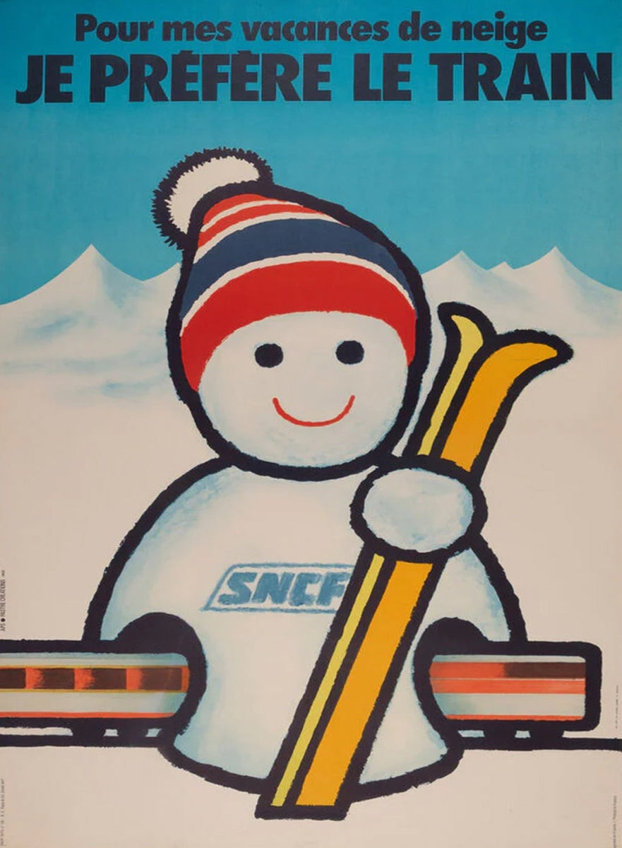 Original Vintage Travel Poster - SNCF - Je Prefere le Train Snowman ...